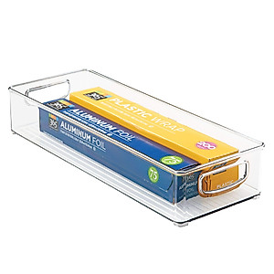 iDesign BPA-Free Plastic Pantry and Kitchen Storage, Freezer and Fridge Organizer Bin with Easy Grip Handles – 16" x 6" x 3", Clear