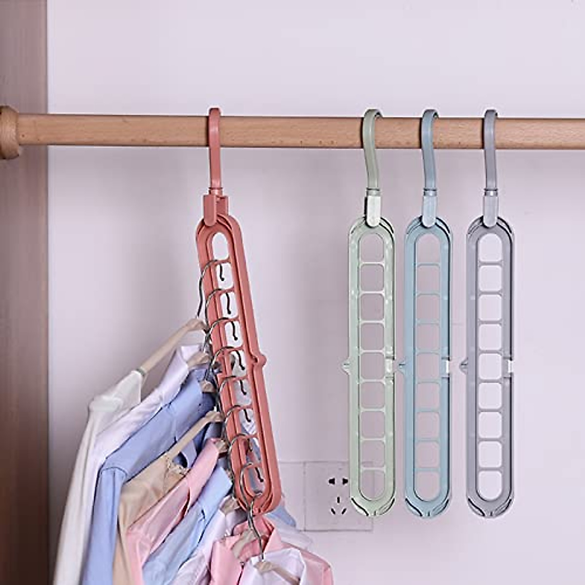 Closet Organizers and Storage Space Saving Hangers with 9 Holes of 6 Pack for Closet Organizer,Dorm Room Essentials,Closet Storage,Smart Closet Organization,Magic Space Saving Hanger (Blue)
