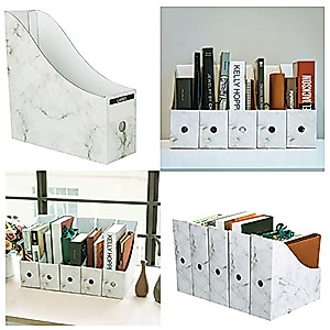 Magazine File Holder Storage Box Catalog Racks Collapsible Office Organizer Box Cardboard Paper File Folders Book Desk Accessories Reference Racks With Labels for A4 Size Document (Marble 5 Pack)