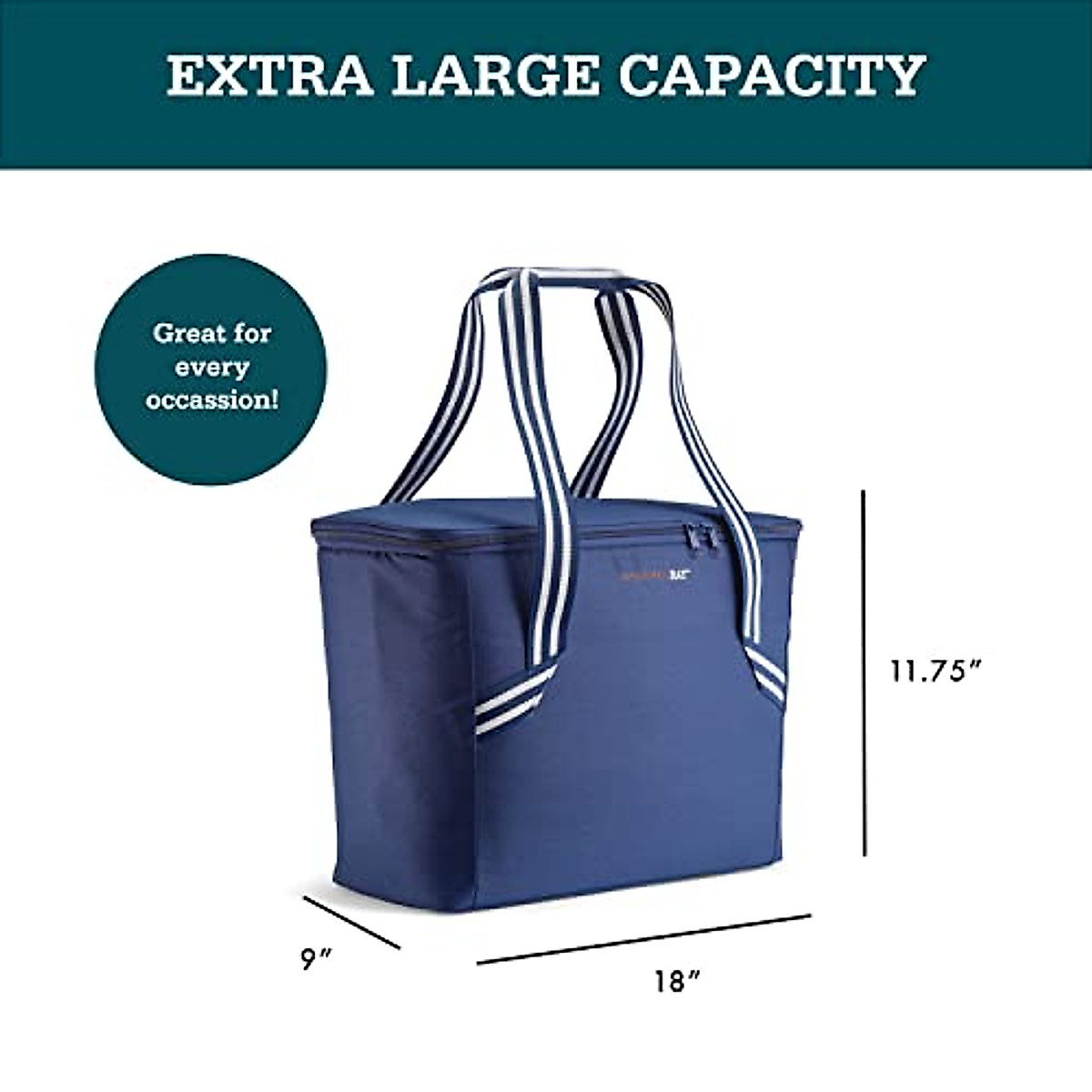 Rachael Ray Field Tote Cooler Bag, Soft Sided Zippered Cooler Tote, Insulated and Leak Proof Grocery Bag, Portable Travel Cooler, Hot or Cold Carrier, Navy