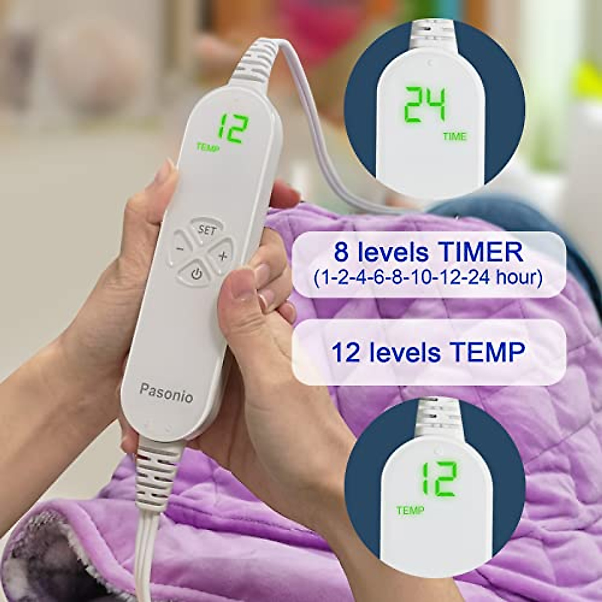 Full Weighted Heating Pad for Neck and Shoulders, Pasonio Large Electric Heated Wrap for Cramps and Pain Relief - 2.4lb Hot Heat Pad with Moist & Dry Heat Therapy Options, Washable- (18"x22") - PYQ02