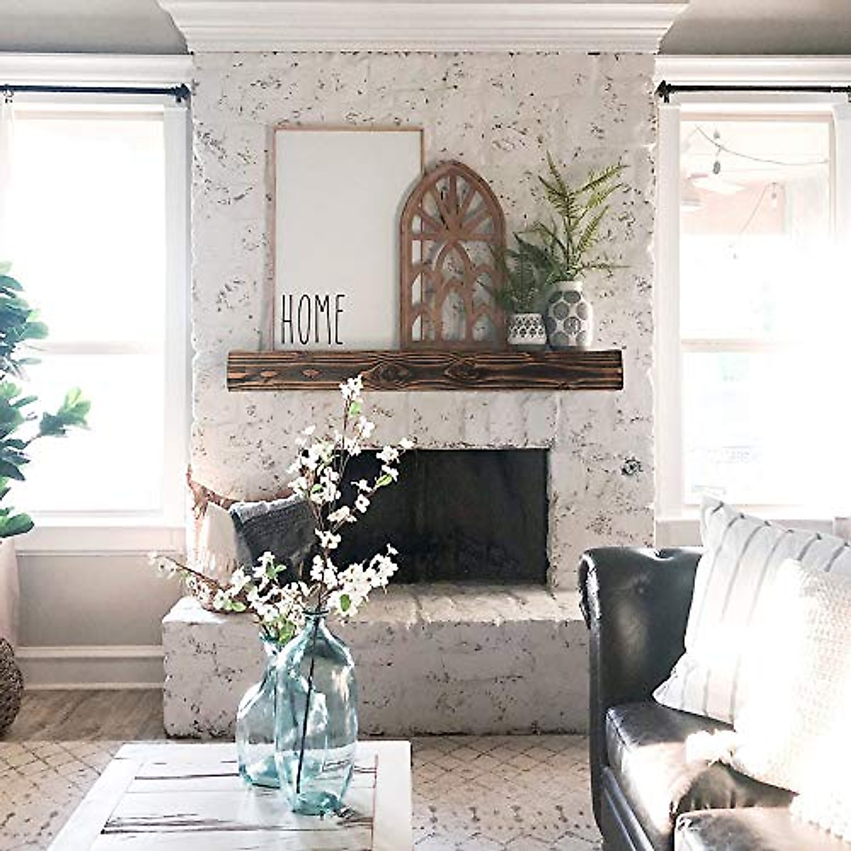 WELLAND 60 - Inch Fireplace Mantel Shelf, Real Wood Floating Wall Shelf, Walnut Color, Pinewood