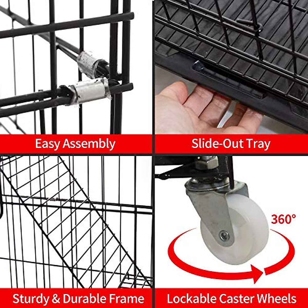 Daorfaa 2-Tier Large Cat Ferret Cage Kennel Crate Playpen Box, Collapsible Home for Small Animals, 24 x 17 x 40 Inches, Black