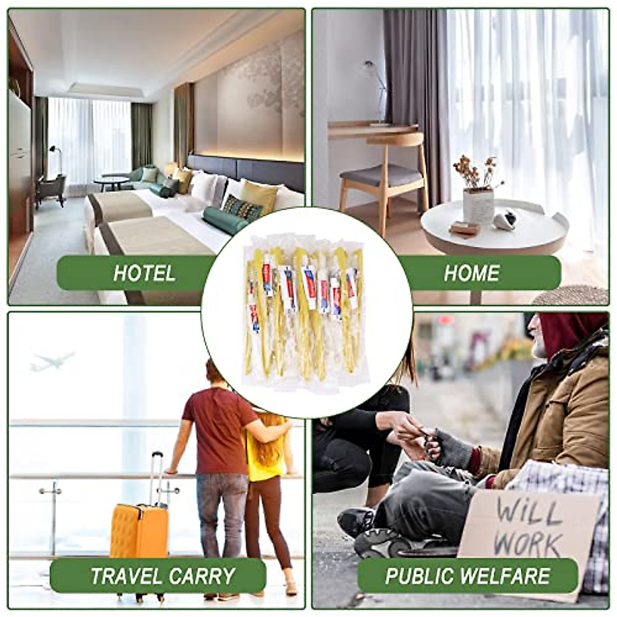 Xuezoioy Disposable Toothbrushes with Toothpaste,200 Pack Yellow Hollow Individually Wrapped Disposable Travel Toothbrushes Kit in Bulk for Homeless,Nursing Home,Hotel,Charity