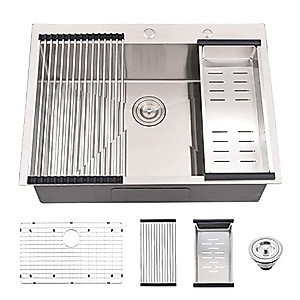 28 Inch Drop In Kitchen Sink Stainless Steel - 28 x 22 inch Drop-in or Topmount Kitchen Sink 16 Gauge Handmade Deep Topmount Kitchen Sink Single Bowl