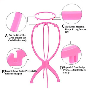 4 Pack Wig Stand Holder, Premium 14.2" Black Portable Collapsible Wig Holder for Multiple Wigs, Durable Wig Stands for Women