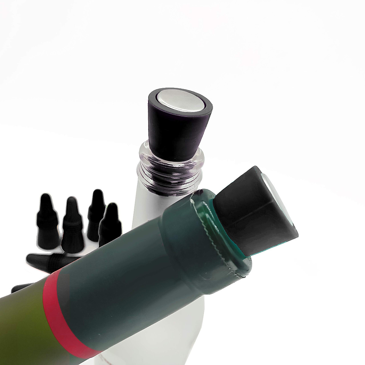 ANIN 8 pcs of Wine Stoppers, Reusable Silicone Beverage Bottle Sealer Replacement with Grip Top for Cork to Keep the Wine Fresh - Black