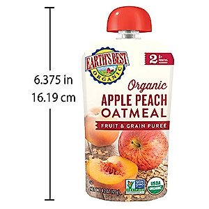 Earth's Best Organic Stage 2 Baby Food, Apple Peach and Oatmeal, 4.2 oz. Pouch (Pack of 12)