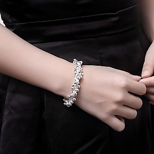 NABTYJC Fashion Sterling Silver Ball Bead Chain Bracelet -Handmade Link Chain Bracelet For Women Mom Wife Valentine Mothers day Gift, Toggle Button 8"