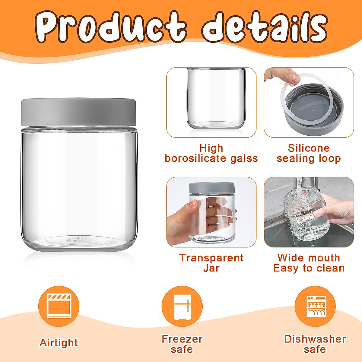 Hushee 12 Pcs 16 oz Overnight Oats Containers with Lids Wide Mouth Mason Jars Leak Proof Yogurt Containers with Lids Meal Containers for Parfait Fruit Salad Dressing Beans Sugar Storage Supplies