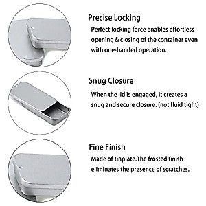 Tighall 8PCS Metal Slide Top Tin Containers Rectangle Tin Box Empty Storage Tins for Lip Balm Candles Crafts Candies Jewelry (2.2"*1.1"*0.4",Silver)