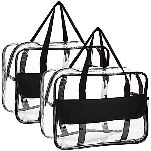 Peohud 2 Pack Clear Tote Bag Stadium Approved, Large Clear Cosmetics Bag, Transparent Waterproof Bag for Travel Gym Beach, PVC Storage Bags With Zipper and Handle, 15 x 12 x 5.7 Inches
