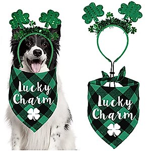 STMK St. Patrick's Day Dog Bandana Outfits, St. Patrick's Day Shamrock Headband Plaid St Patricks Dog Bandanas Costumes for Small Medium Large Dogs St. Patrick's Day Costumes