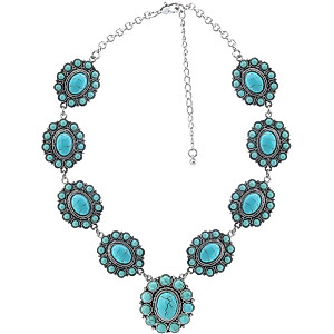 jianxi Vintage Alloy Synthetic Turquoise Necklace Fashion Jewelry Women (1279)