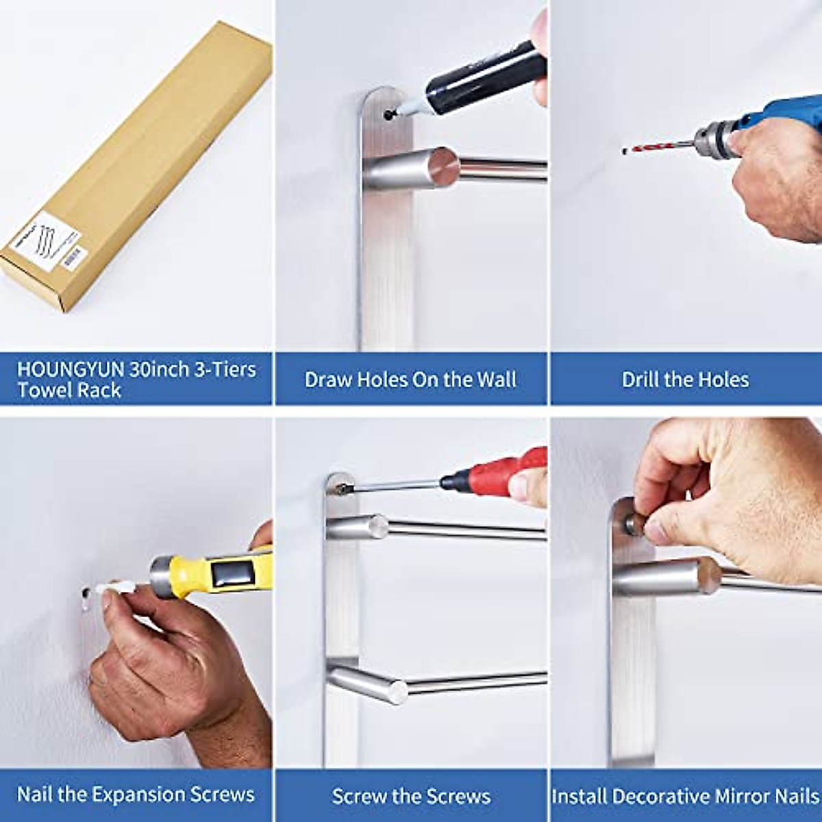 Bath Towel Bar 3-Tiers with Hook 30-Inch 304Stainless Steel Wall Towel Rack for Bathroom Wall Mounted Towels Shelves,Towel Ladder Holder Brushed Finished (Silver 2)