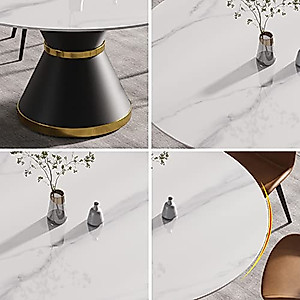 Round Dining Table, White Sintered Stone Tabletop with Solid Carbon Steel Base, Mid Century Modern Dining Table for Kitchen Dining Room, 53 inch (Table Only)