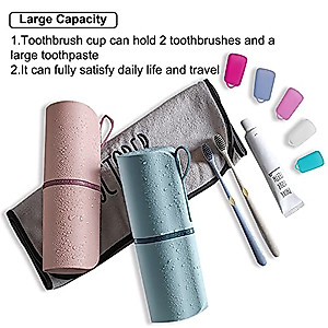 Dadop Travel Toothbrush Case with 5 Pack Silicone Toothbrush Covers, Portable Trips Wash Cup Holder Storage for Travel, Business, Home, Camping, School Supplies(Pink)