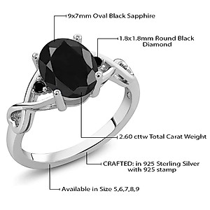 Gem Stone King 925 Sterling Silver Black Sapphire and Black Diamond Women 3 Stone Ring (2.60 Cttw, Available in size 5, 6, 7, 8, 9)