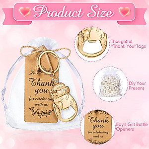 30 Sets Boy Baby Bottle Opener Baby Shower Party Favor with 30 White Organza Bags and 30 Thank You Cards Cute Baby Shower Return Gifts for Guest Wedding Souvenir Kids Birthday Party Supplies, Gold