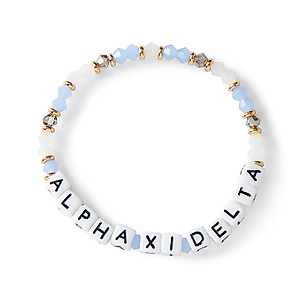Sorority Shop Alpha Xi Delta Bracelet — Glass Bead Bracelet with AXD Name Beads and 18K Gold Accent Beads, Greek Sorority Jewelry for Big Little Sorority Gifts