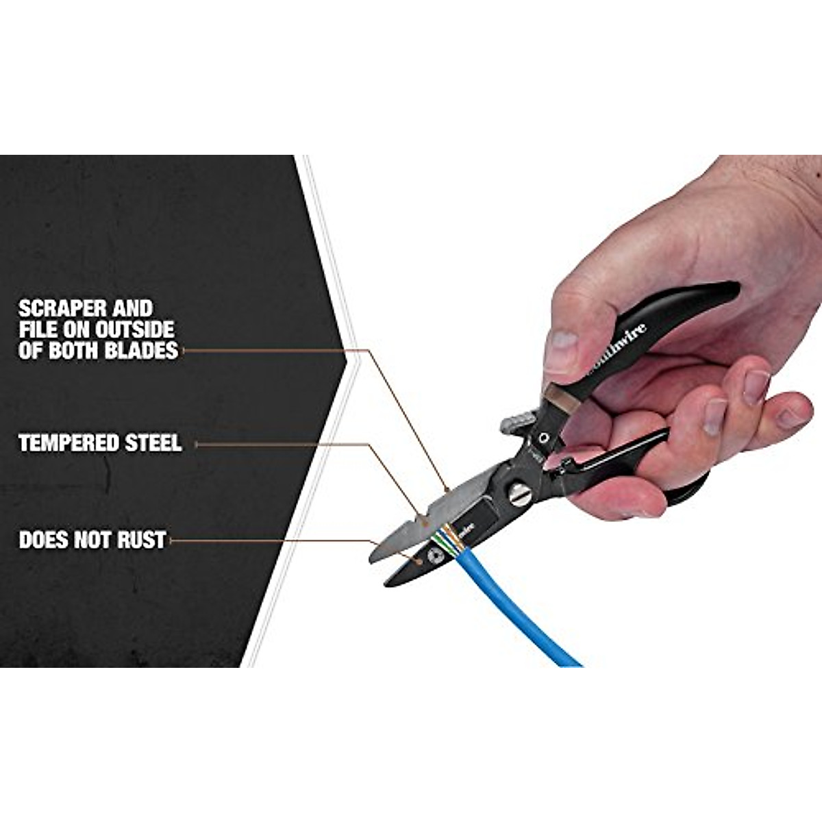 Southwire - ESP-1 Tools & Equipment ESP1 Electrician Scissors DataComm Snips, Durable Serrated Blade, Built in Notches, Precise Control, Textured Grip Handle for Added Comfort, Nickle Finished Plate