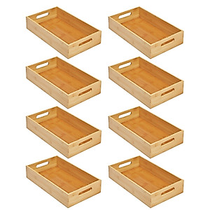 mDesign Wide Bamboo Kitchen Cabinet & Fridge Drawer Organizer Tray - Storage Bin with Handles for Cutlery, Serving Spoons, Cooking Utensils, Appliances - Echo Collection, 8 Pack, Natural Wood