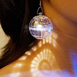 Blinking Disco Earrings Disco Ball Earrings for Women, Led Light Projecting Disco Ball Light Up Earrings for Women, Led Earrings, 60s or 70s Costume Accessories for Halloween Party Dance Party (1Pair)