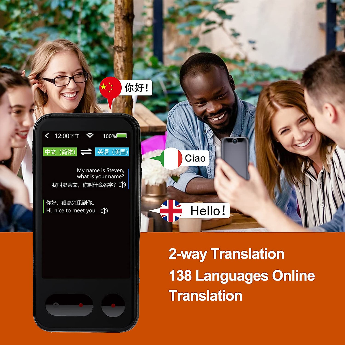 Language Translator Device,138 Languages Two Way Online Real-Time Translation,Support Offline Hotspot WiFi Connection, Voice & Text & Photo Smart Translations for Learning Travelling Business