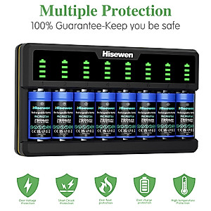 Hisewen 8 Pack CR123A Lithium Batteries, 3.7V 750mAh 123a Rechargeable Batteries with Charger for Arlo Camera VMC3030 VMK3200 VMS3230/3330/3430/3530 & Flashlights & Headlamp