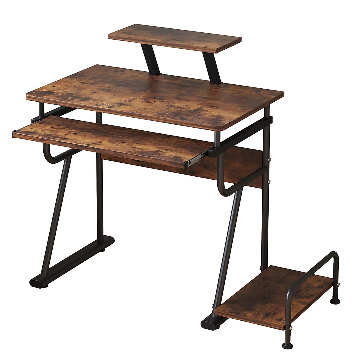 Gaming/Computer Desk, Home Office Small Desk with Monitor Stand, Rustic Writing Desk, Dismountable Computer Tower Stand, Adjustable Storage Space, Modern Design Corner Table
