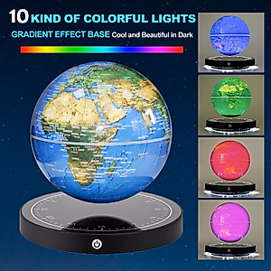 Floating Globe, Magnetic Levitating Globe with LED Light, 360° Rotating Geographic Globe World Map for Home Office Decor, Cool Tech Gift for Kids, Teacher, Husband, Colleague..