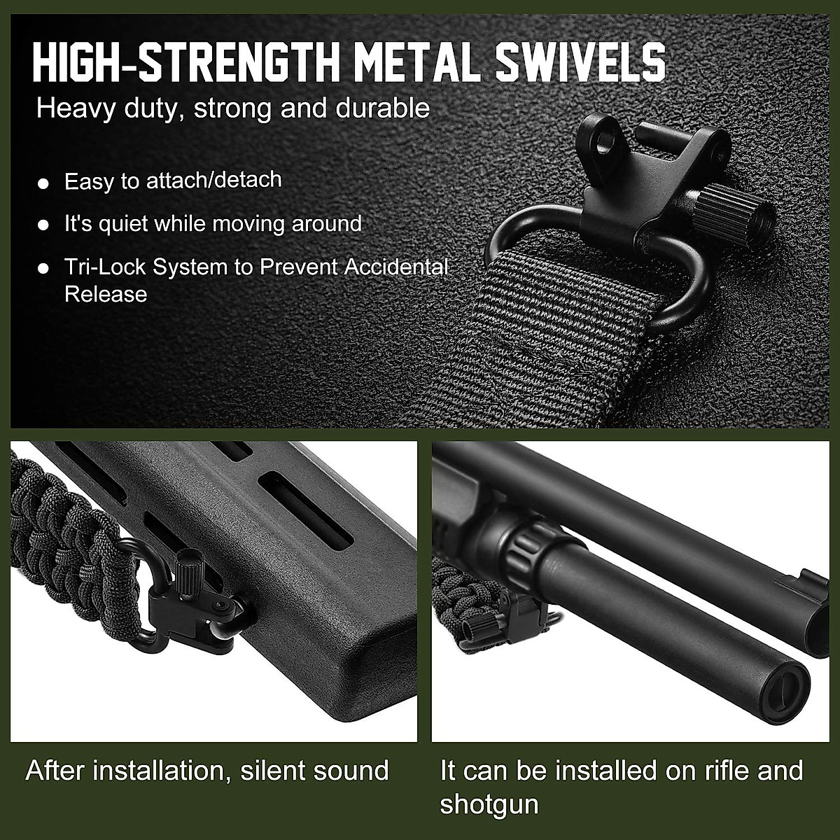 VVAAGG Metal Rifle Sling Swivel Mount 1 inch Two-Point Gun Sling Attachment Clips