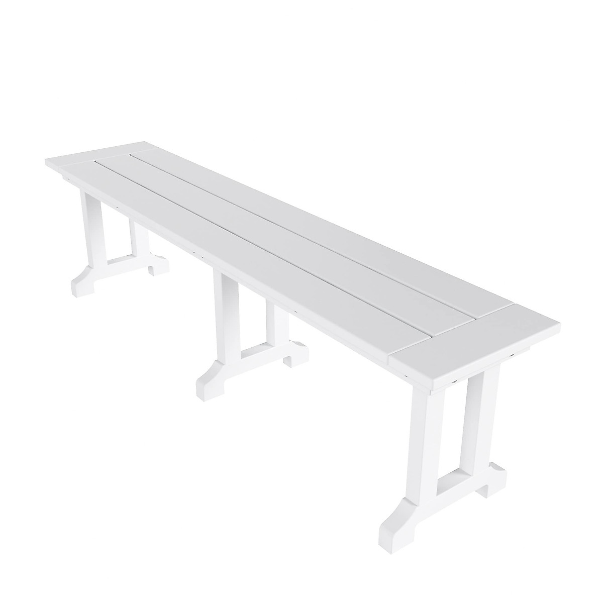 WO Outdoor Furniture 65” Long Trestle Horizontal Poly Lumber Bench Seat Chair, UV and Weather Resistant, Perfect for Dining, Patio, Garden, Balcony, Porch, Backyard, (White)