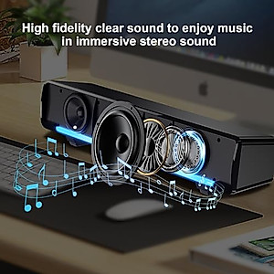 MARBOO Computer PC Bluetooth Soundbar Speakers Wireless USB Powered Laptop Desktop Monitor Speakers for PC Smartphone Ipad Tablet-Lighting Control-Switch Power On/Off