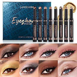 BestLand 8 Pcs Cream Eyeshadow Stick, Highlighter Makeup Stick Set Long-Lasting Waterproof, Crease-proof, Blendable Eye Shadow Applicator Sticks Eyeliner Pen Eye Makeup (Color Set B)