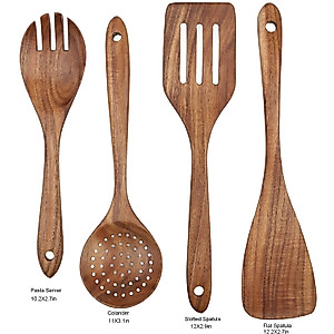 Wooden Cooking Utensils Set 4-Piece Wood Kitchen Utensil Set for Non Stick Cookware Wooden Spatula,Fork,Turner,Ladle,Strainer Spoons