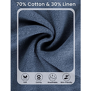 Bianstore Women's Culottes Cotton Linen Wide Leg Palazzo Pants Elastic Waist Capri Trousers with Pockets(Blue-L)