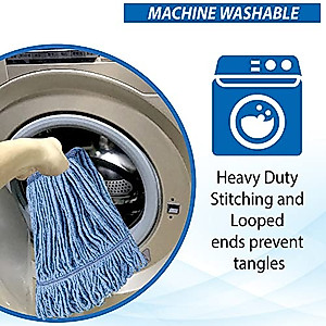 (3 Pack) Mop Head Replacement, Mop Heads Commercial Blue Cotton Looped End String, Wet Industrial Cleaning Mophead Replacements Refill, Reusable Washable Mops for Floor Cleaning Heavy Duty Mopheads