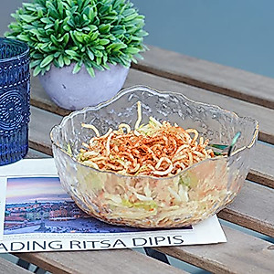 OBR KING Glass Salad Bowls Set of 3 Phnom Penh Mixing Bowls Irregular Shape Serving Bowls for Kitchen Prep Fruit Pasta Popcorn and Snack