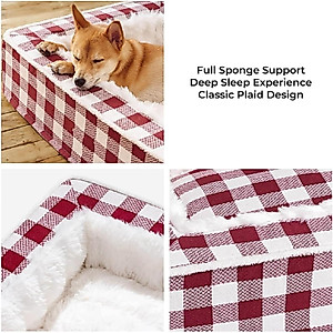 Tartan Cozy Dog Anti-Anxiety Calming Bed, Removable Dog Bed, Christmas Classic Tartan Pet Bed, Funny Fuzzy Dog Bed, Suitable for All Seasons, Made of Pure Cotton (Red, 25.59 * 19.69 * 6.3 in)