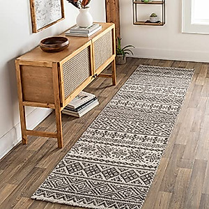 Hauteloom Mababanaba Wool Living Room, Bedroom Area Rug - Bohemian, Transitional - Black, Gray, Cream - 8' x 10'