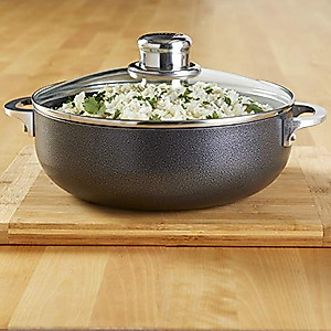 IMUSA USA 3.2-Quart Nonstick Charcoal Caldero (Dutch Oven) with Glass Lid,Black