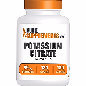 BulkSupplements.com Potassium Citrate Capsules - Potassium Supplement, Potassium Citrate 99mg - Potassium Citrate Supplement, Potassium Pills - 1 Capsule per Serving, 180-Day Supply, 180 Capsules