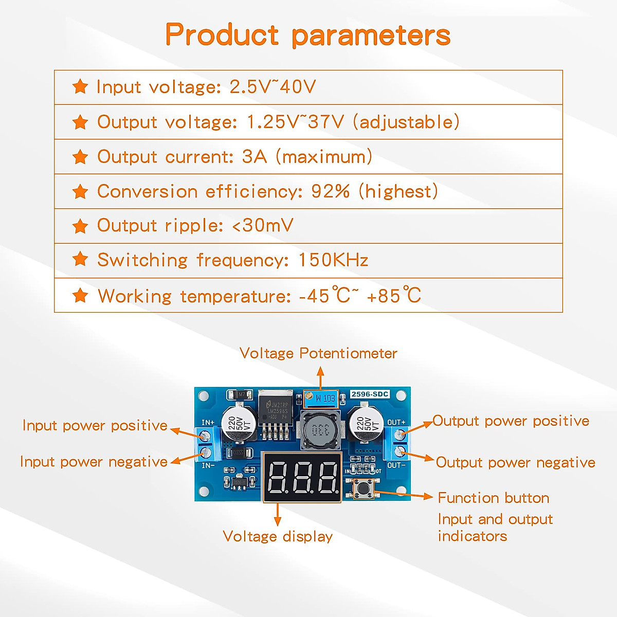 EC Buying LM2596 DC-DC Step-Down Voltage Module, Step-Down Converter, Adjustable Buck Converter Regulator Module with Digital Input 2.5V~40V Output1.25V~37V 3A/voltage Regulator with LED Display(2PCS)
