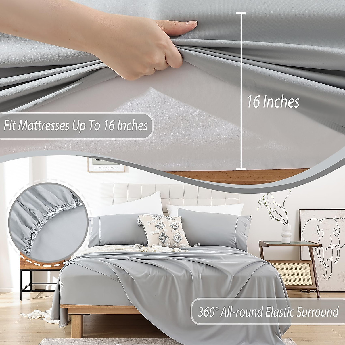 Whitney Home Textile Twin Size Sheet Set - Luxury Soft Comfy Bed Sheets, Breathable Cooling Hotel Bedding for Women, Men, Teens, Extra Deep Pocket, Easy-Fit, Oeko-Tex, Wrinkle Free 3 Piece - Grey