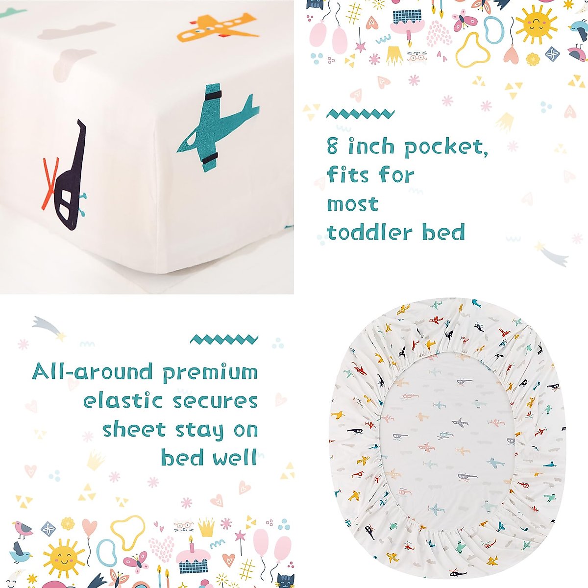 JSD Airplane Toddler Comforter Sheet Set, 4 Piece Toddler Bedding Set Soft Microfiber Toddler Sheet Set with Comforter