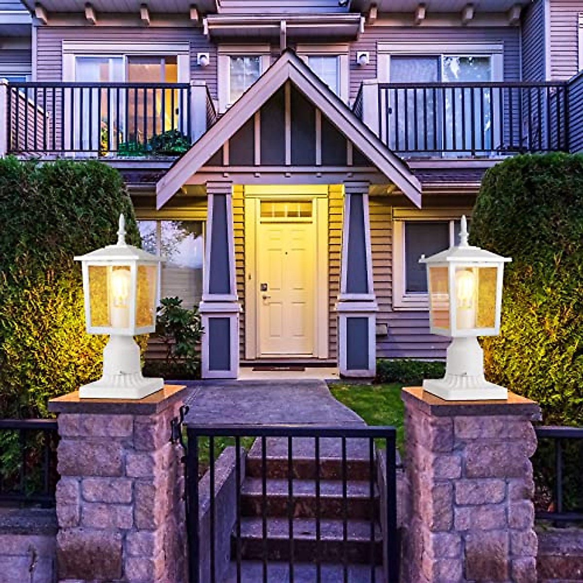 CINOTON Outdoor Post Light Fixture Dusk to Dawn, Exterior Post Lantern Lights IP65 Waterproof with Pier Mount Base, Lamp Garden Post Lights Pole Mount for Patio Pathway Deck Yard Decor Street, White