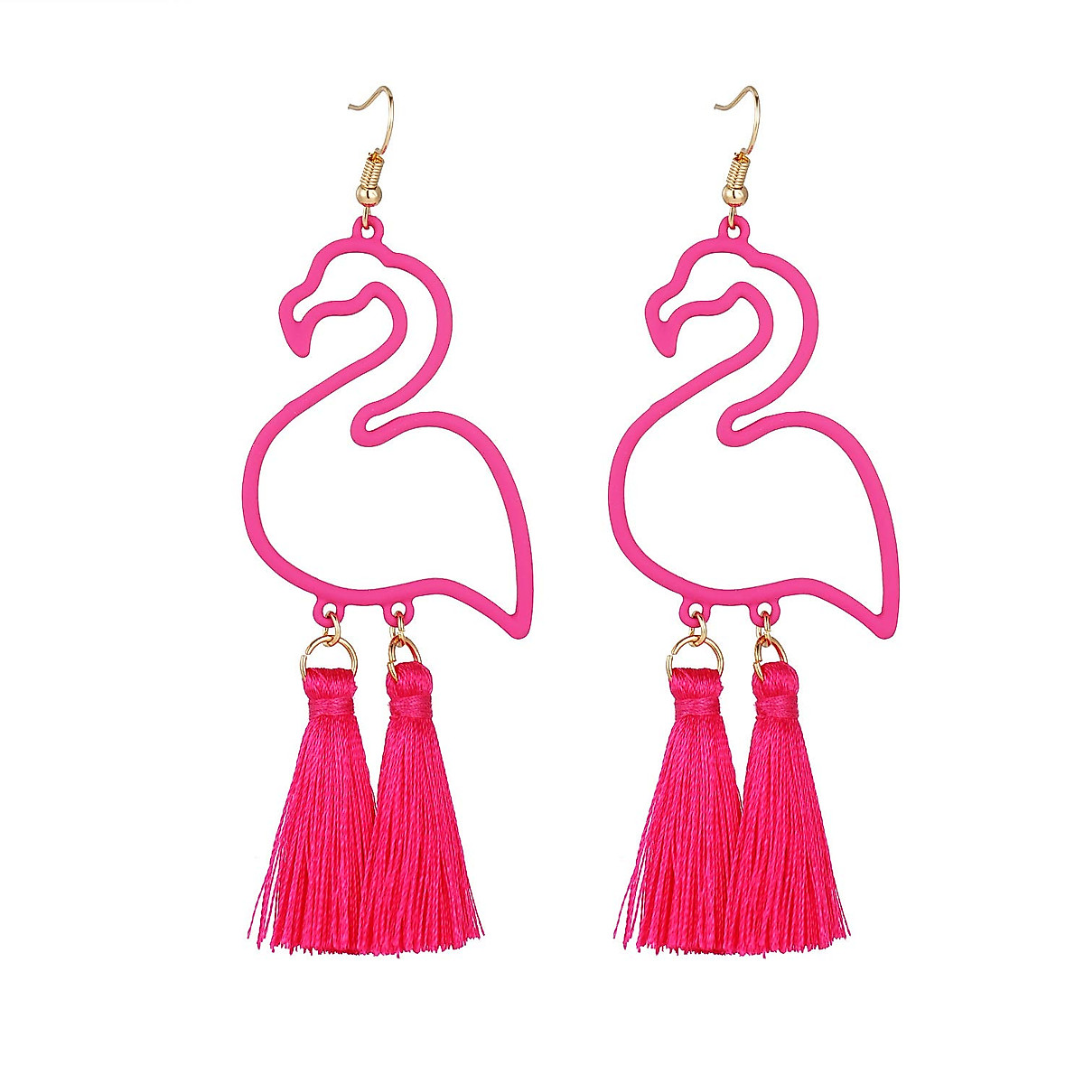 Pink Flamingo Exaggerated Long Dangle Drop Earrings Retro Creative Hollow Fashion Cute Animal Bird Boho Jewelry for Women -Pink