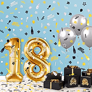 3000PCS Black Gold Silver 18th Happy Birthday Confetti Decorations with Diamonds Black Gold 18th Birthday Party Table Decor Metallic Foil Confetti Scatter for Boys Girls Birthday Anniversary Party DIY
