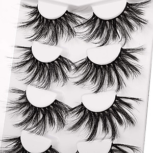 Pleell 25MM Lashes Mink Fluffy Wispy False Eyelashes Pack 3D Dramatic Long Volume Eyelashes 4 Pairs